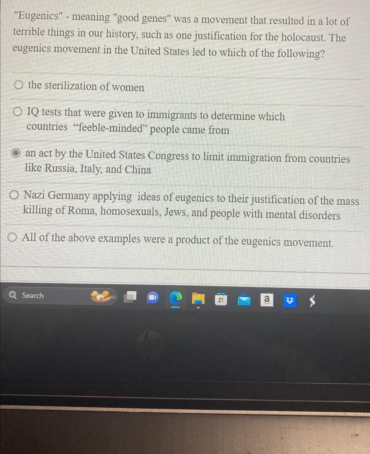 Solved "Eugenics" - ﻿meaning "good genes" was a movement | Chegg.com