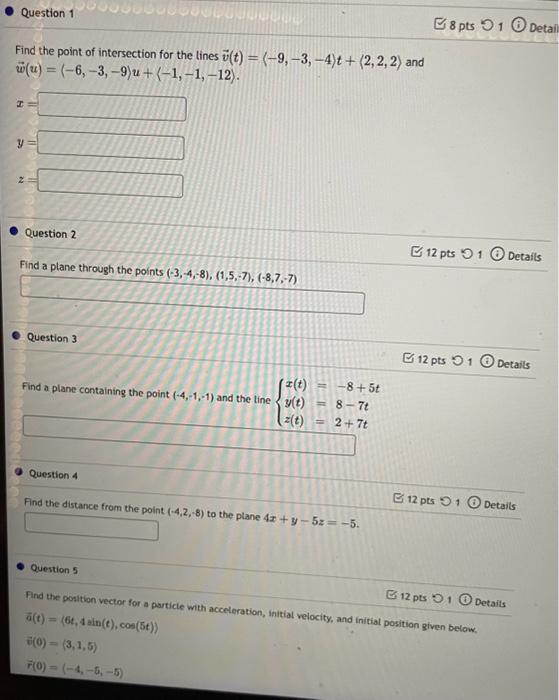 Solved Find the point of intersection for the lines | Chegg.com