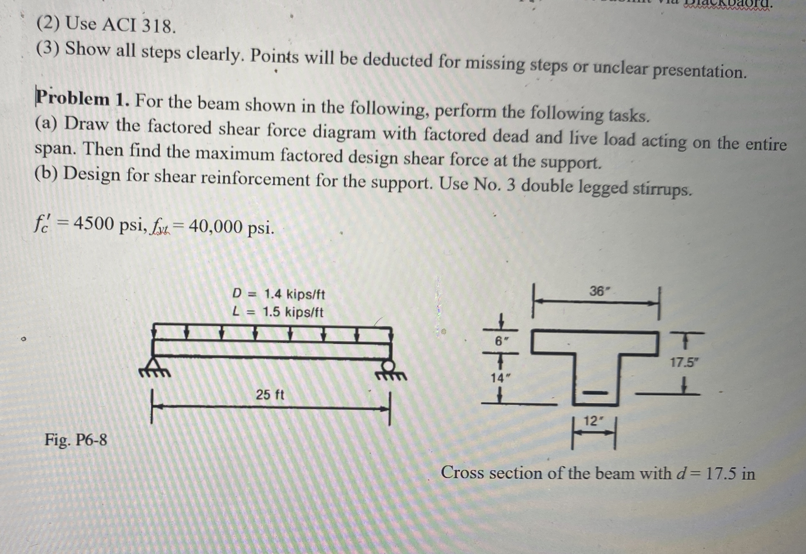Solved (2) ﻿Use ACI 318.(3) ﻿Show all steps clearly. Points | Chegg.com
