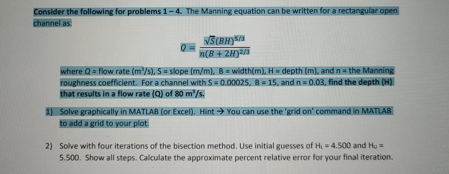 Solved Consider the following for problems 1-4. The Manning | Chegg.com
