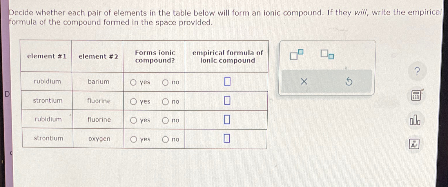 Solved Decide whether each pair of elements in the table | Chegg.com