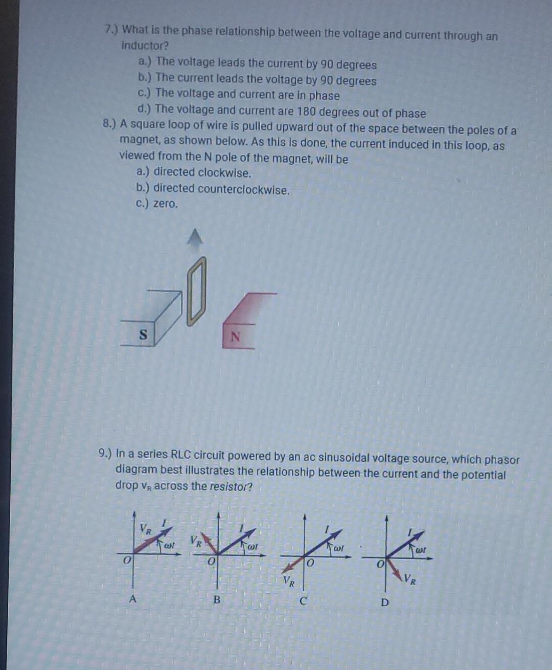 Solved 7.) What is the phase relationship between the | Chegg.com