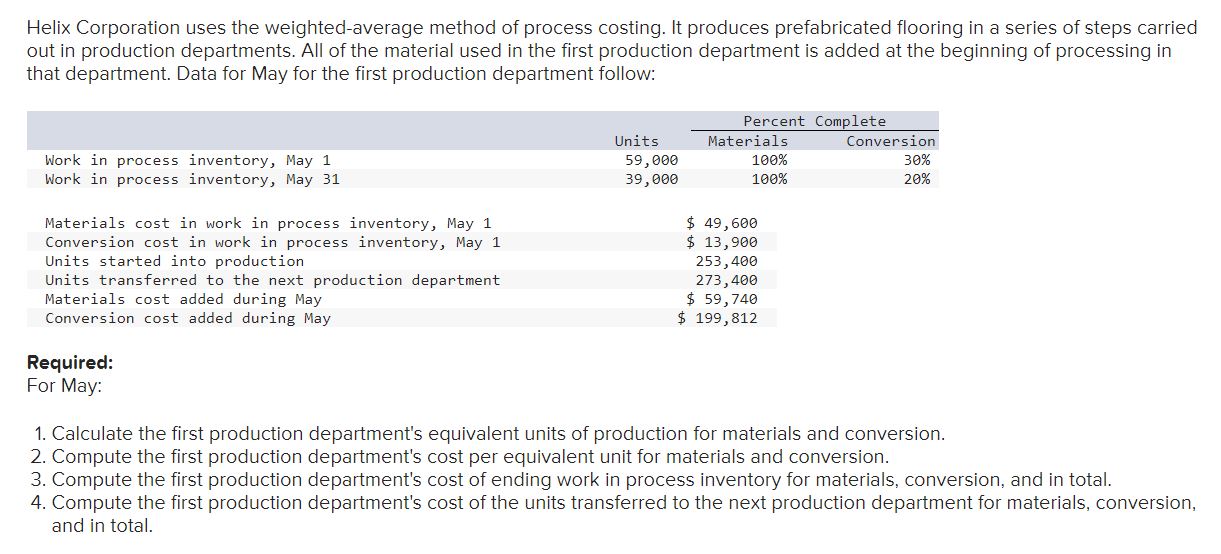For May:Calculate the first production department's | Chegg.com