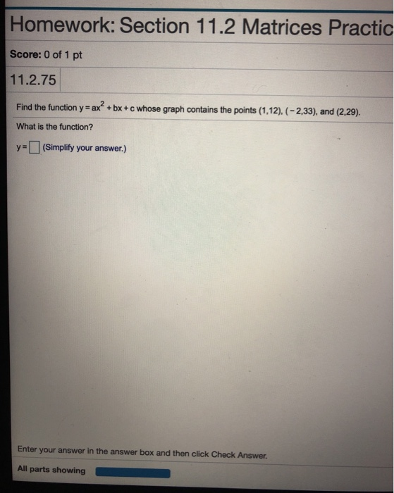 Solved Find the function y=ax^2+bx+c whose graph contains | Chegg.com