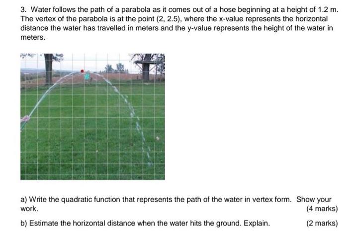 Solved 3. Water follows the path of a parabola as it comes | Chegg.com