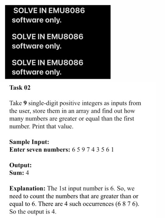 Solved SOLVE IN EMU8086 software only. SOLVE IN EMU8086 | Chegg.com