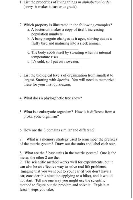 Solved 1. List the properties of living things in | Chegg.com