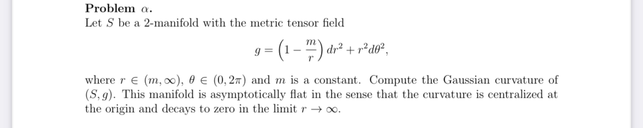 Solved Problem α.Let S ﻿be a 2-manifold with the metric | Chegg.com
