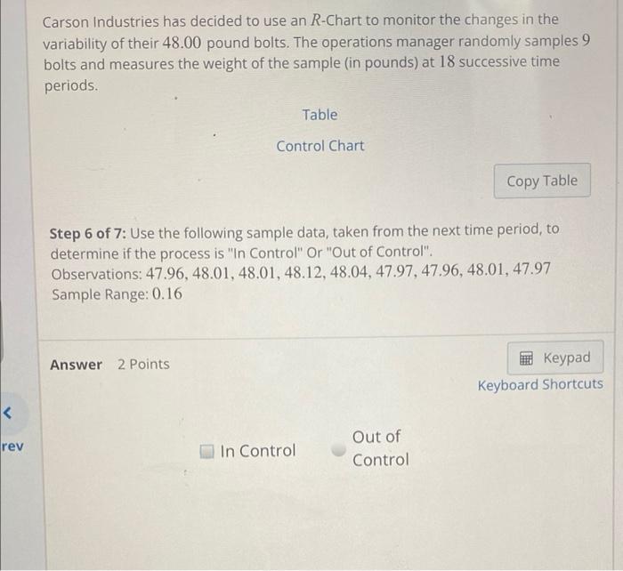 Solved Carson Industries has decided to use an R-Chart to | Chegg.com