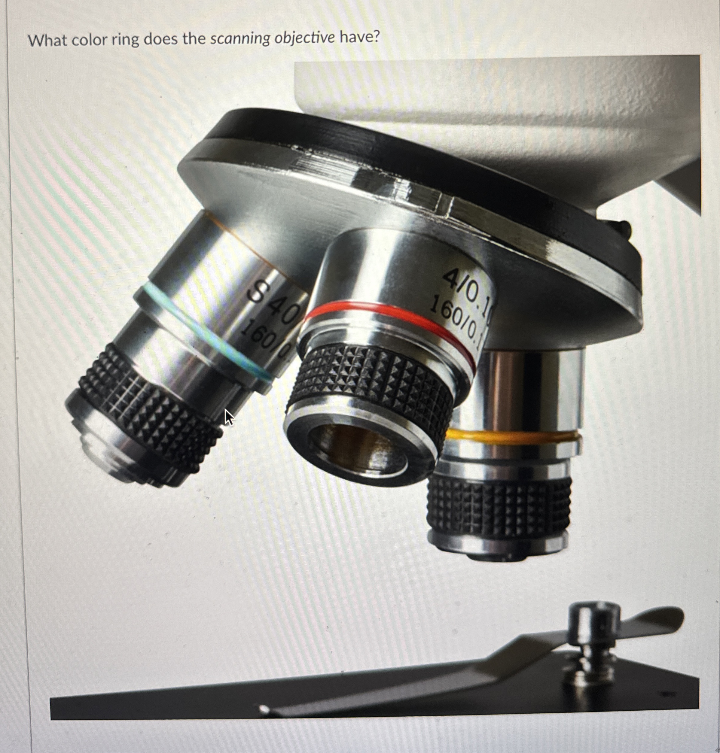 Solved What color ring does the scanning objective have? | Chegg.com
