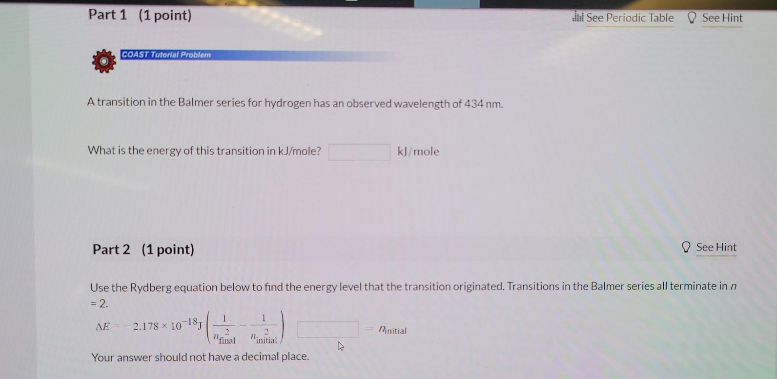 Solved Part 1 (1 point) w See Periodic Table See Hint COAST | Chegg.com