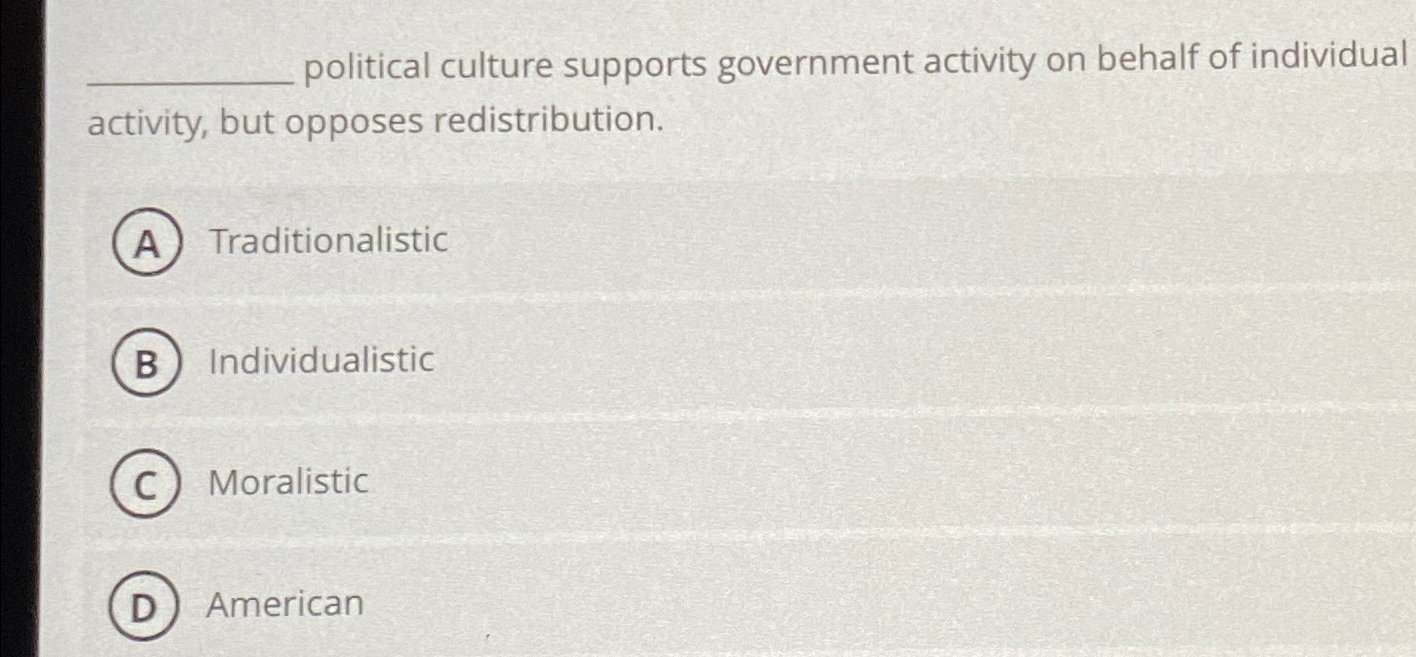 Solved political culture supports government activity on | Chegg.com