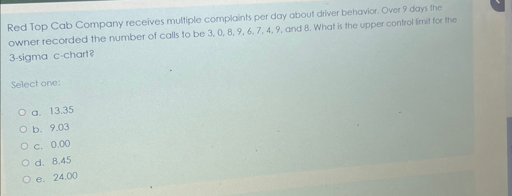 Solved Red Top Cab Company receives multiple complaints per | Chegg.com