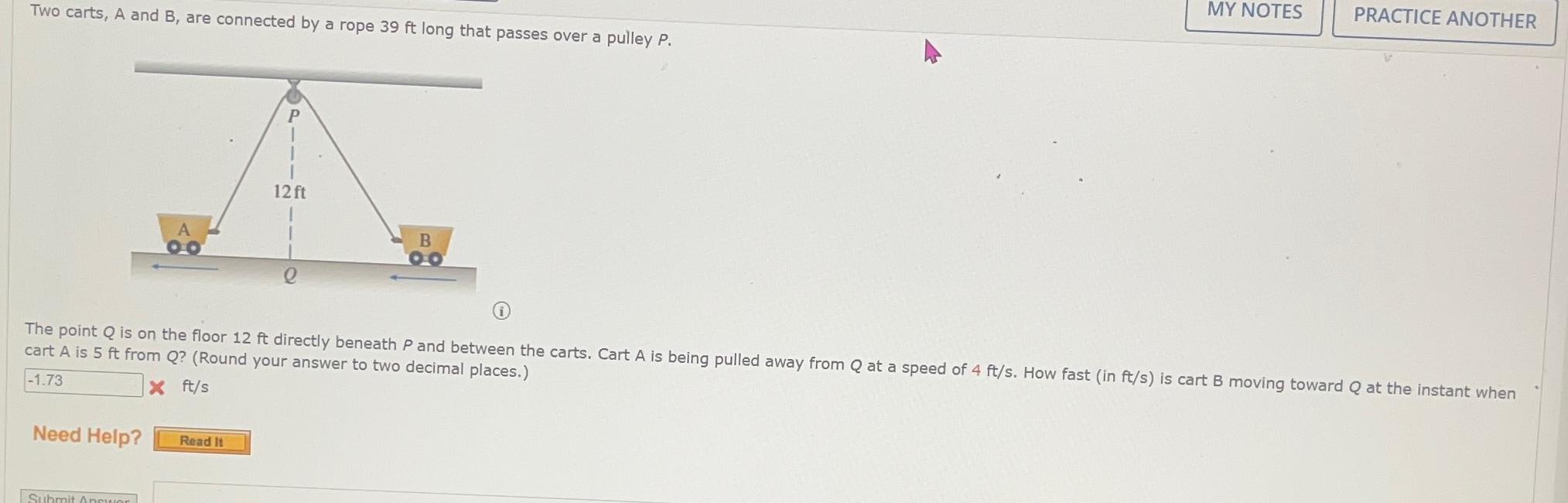 Solved Two carts, A and B, ﻿are connected by a rope 39ft | Chegg.com