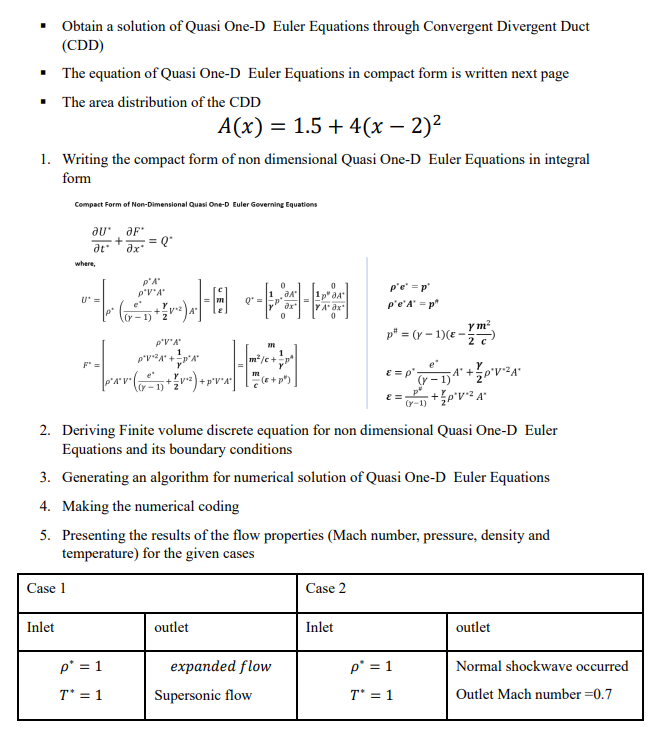 Solved Obtain a solution of Quasi One-D Euler Equations | Chegg.com