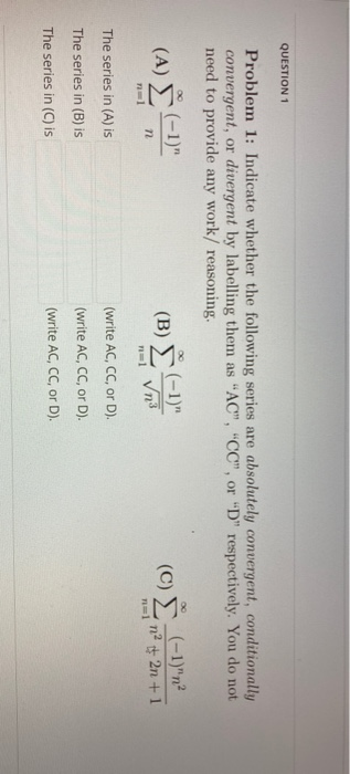 Solved QUESTION 1 Problem 1: Indicate whether the following | Chegg.com