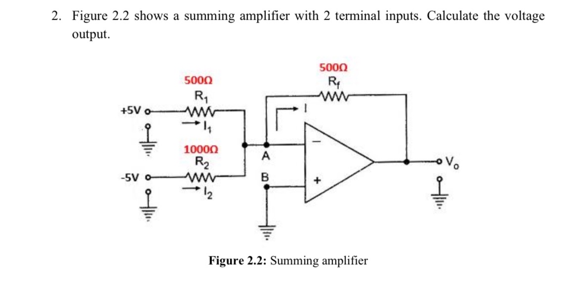 Solved Figure 2.2 ﻿shows a summing amplifier with 2 | Chegg.com