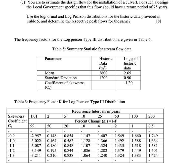 Solved (c) You are to estimate the design flow for the | Chegg.com