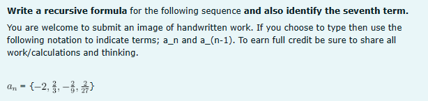 Solved Write a recursive formula for the following sequence | Chegg.com