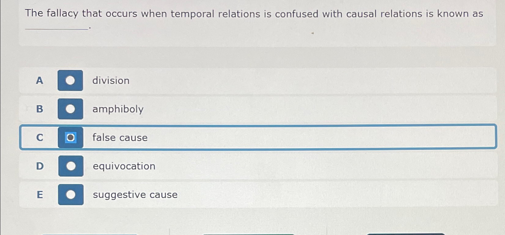 Solved The fallacy that occurs when temporal relations is | Chegg.com