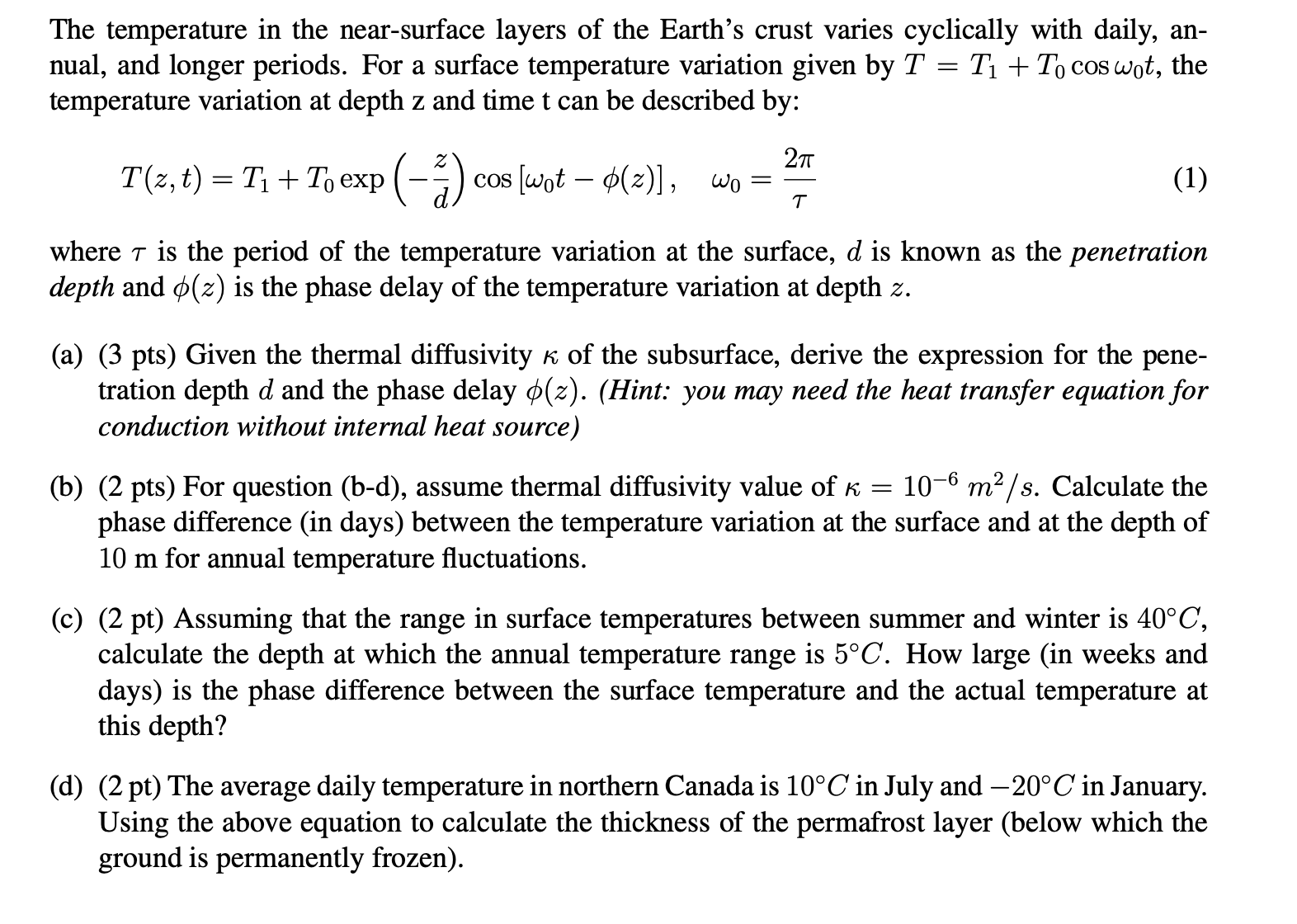 Solved The temperature in the near-surface layers of the | Chegg.com