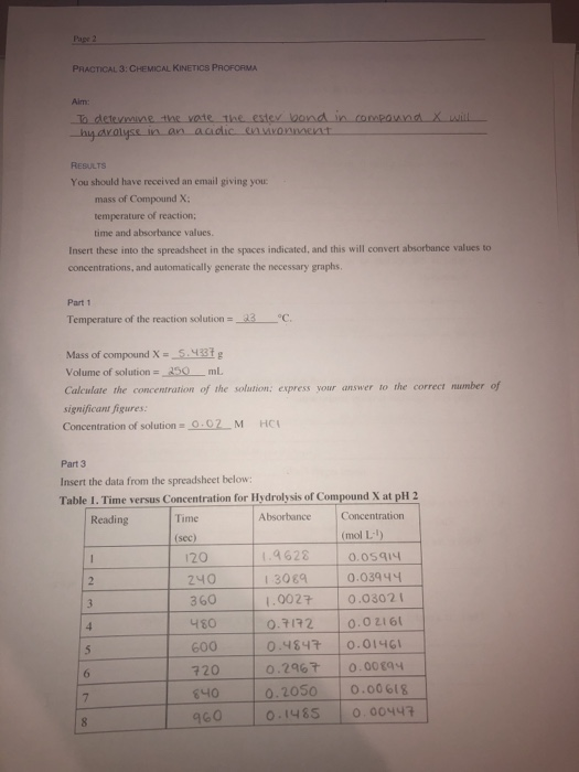 Solved CHEM 1240 ALTERNATIVE KINETICS EXPERIMENT PRACTICAL | Chegg.com