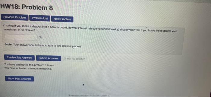 Solved HW18: Problem 8 Previous Problem Problem Ust Next | Chegg.com