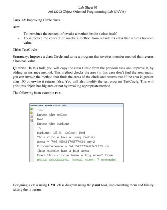 Solved Lab Sheet 03 A0312202 Object Oriented Programming Lab | Chegg.com