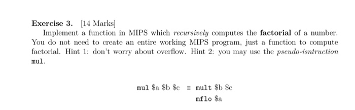 Solved Exercise 3. (14 Marks Implement a function in MIPS | Chegg.com