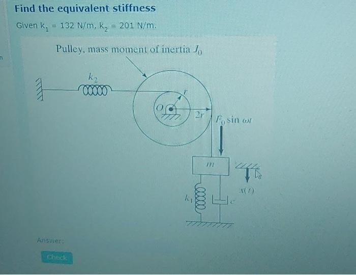 Solved Find the equivalent stiffness Given k1=132 N/m,k2=201 | Chegg.com