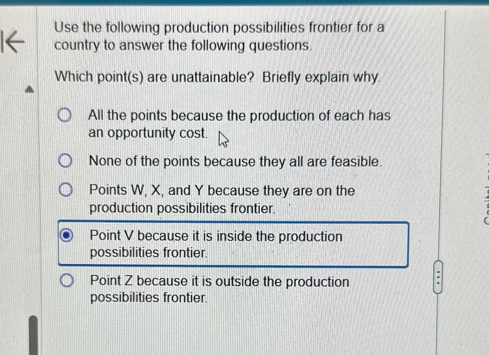 Solved Use the following production possibilities frontier | Chegg.com