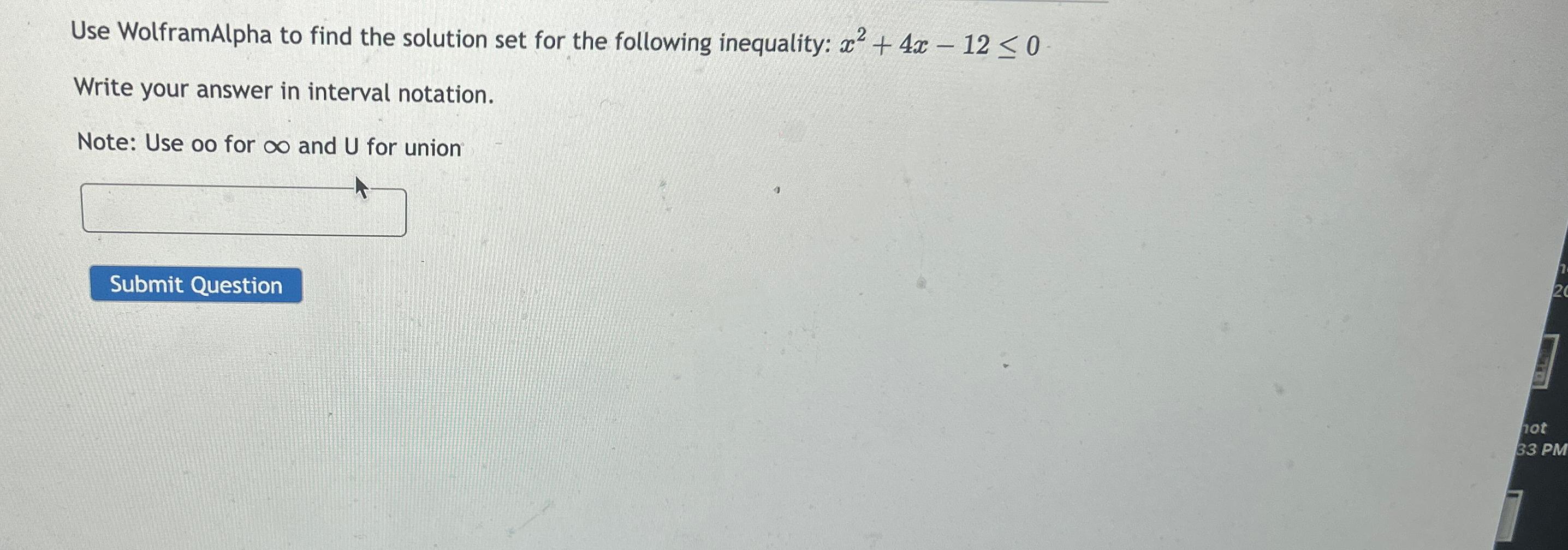 Solved Use WolframAlpha to find the solution set for the | Chegg.com