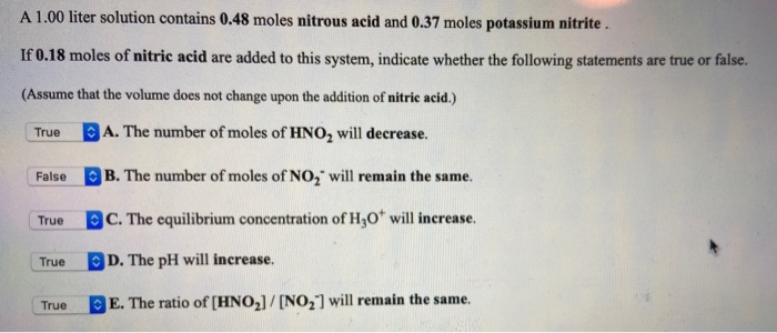 Solved A 1.00 liter solution contains 0.48 moles nitrous | Chegg.com