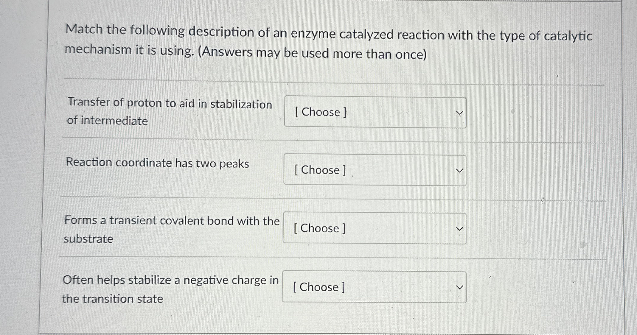 Solved Match the following description of an enzyme | Chegg.com