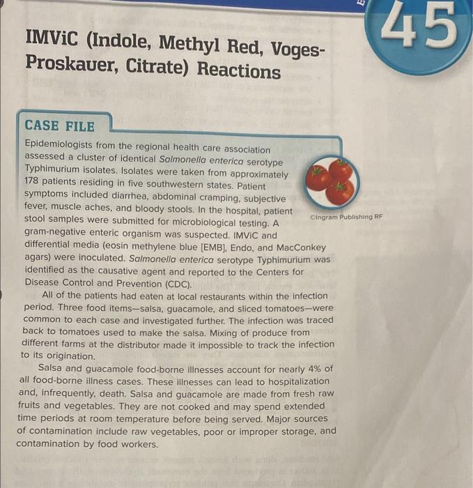 IMViC (Indole, Methyl Red, VogesProskauer, Citrate) | Chegg.com
