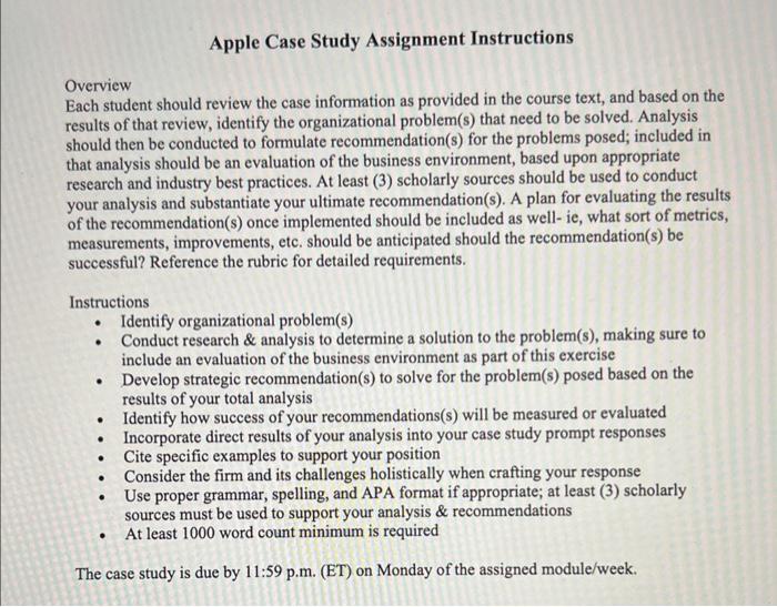 Solved Apple Case Study Assignment Instructions Overview | Chegg.com