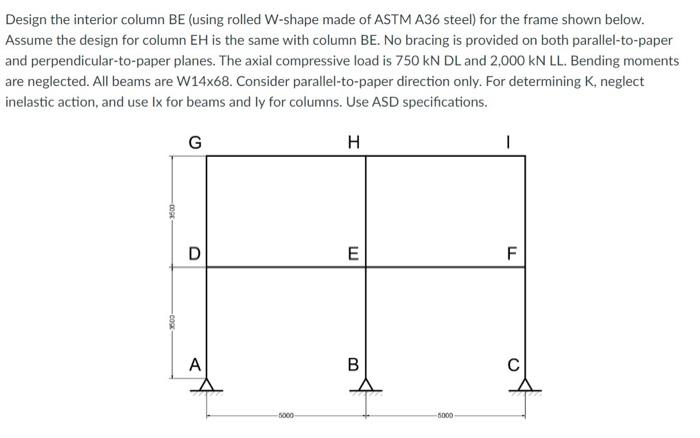Solved Design the interior column BE (using rolled W-shape | Chegg.com
