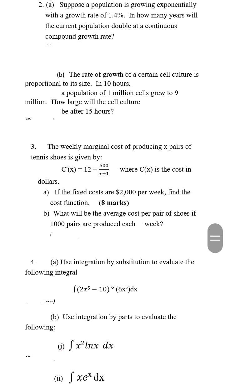 Solved 2. (a) Suppose a population is growing exponentially | Chegg.com
