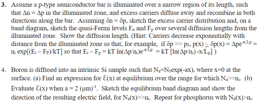 Solved Assume a p-type semiconductor bar is illuminated over | Chegg.com