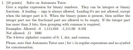 Solved 1. [10 points] Solve on Automata Tutor. Give a | Chegg.com