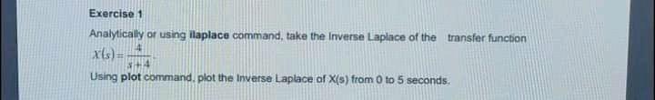 Solved Exercise 1 Analytically or using ilaplace command, | Chegg.com