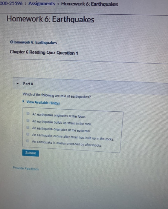 Solved 000-25596 ) Assignments > Homework 6: Earthquakes | Chegg.com