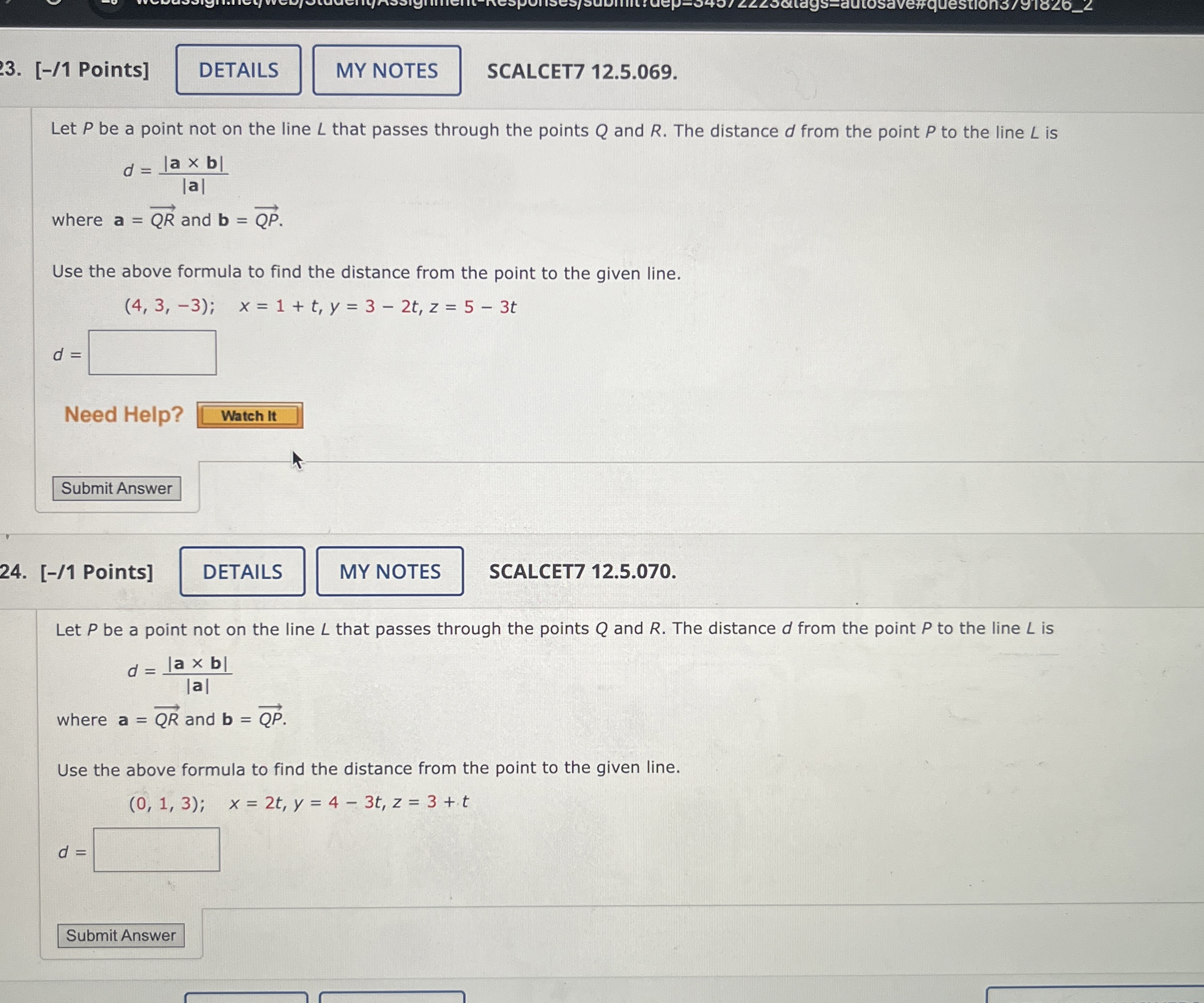 Solved Points]SCALCET7 12.5.069Let P ﻿be a point not on the | Chegg.com