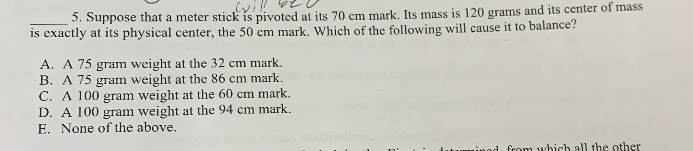 Solved q, 5. ﻿Suppose that a meter stick is pivoted at its | Chegg.com