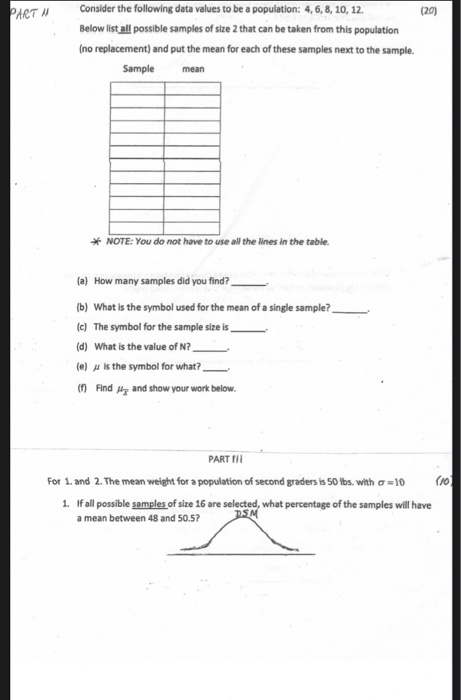Solved рает и (20) Consider the following data values to be | Chegg.com