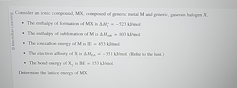 Solved Consider an ionic compound, MX, ﻿composed of generic | Chegg.com