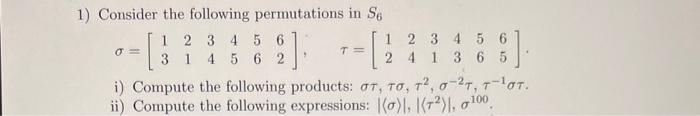 1) Consider the following permutations in S6 | Chegg.com