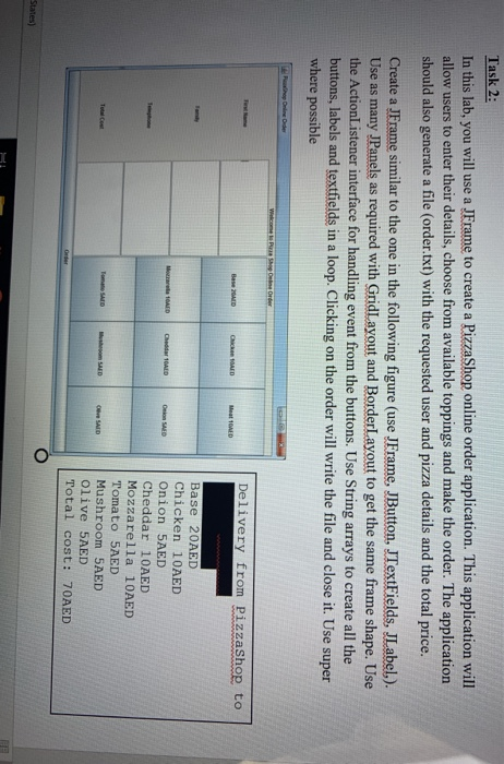 Solved Task 2: In this lab, you will use a JFrame to create | Chegg.com