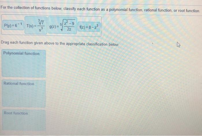 Solved For the collection of functions below, classify each | Chegg.com