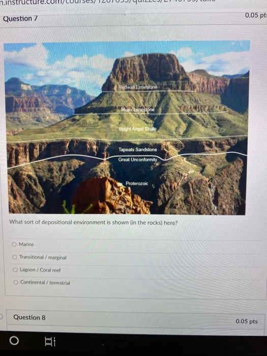 Solved 0.05 pt: Question 7 Redwall Limestone Muav limestone | Chegg.com